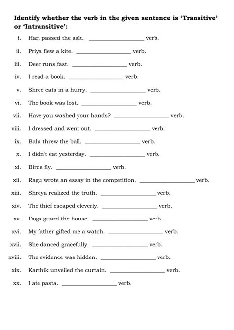 Transitive And Intransitive Verbs Online Worksheet For Grade 8 You Can