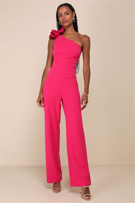 Fuchsia Jumpsuit Ruffled One Shoulder Jumpsuit Jumpsuit Lulus