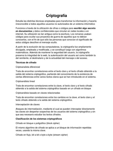 Criptografia Pdf Criptoanálisis Criptografía