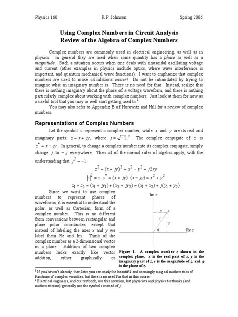 Using Complex Numbers In Circuit Analysis Review Of The Algebra Of