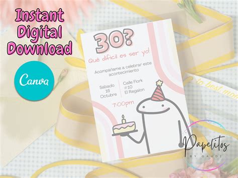 Flork Birthday Invitation Cumpleaños Invitacion Digital Canva Template