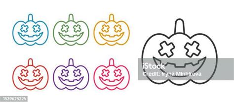 흰색 배경에 격리 된 줄 호박 아이콘을 설정합니다 해피 할로윈 파티 다채로운 아이콘을 설정합니다 벡터 10월에 대한 스톡 벡터 아트 및 기타 이미지 Istock