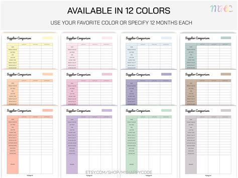 Supplier Comparison Chart Printable Supplier Evaluation Chart Etsy