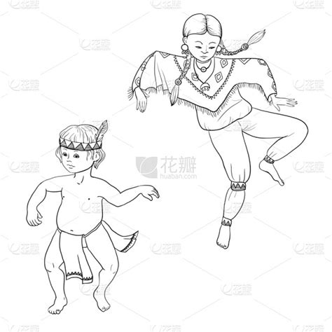 男孩舞蹈女孩印第安人传统红色图像装饰