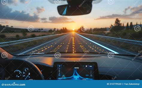 Autonomous Vehicle Scanning The Road At Sunset Concept Autonomous Vehicles Road Scanning