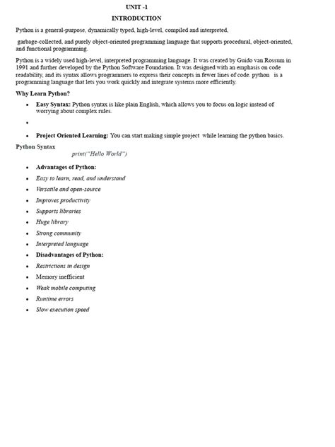 1st Unit Python Programming Pdf Reserved Word Python Programming