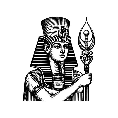 Hand Drawn Illustration Of Ancient Egyptian God Osiris Black And White