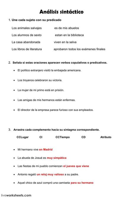análisis sintáctico worksheet
