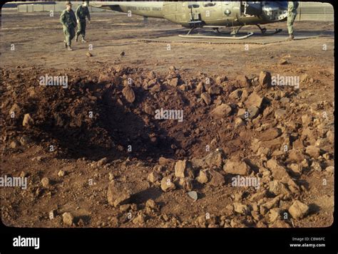 122 Rocket Crater Next To 4th Aviation Helicopter After Tet In The 4th