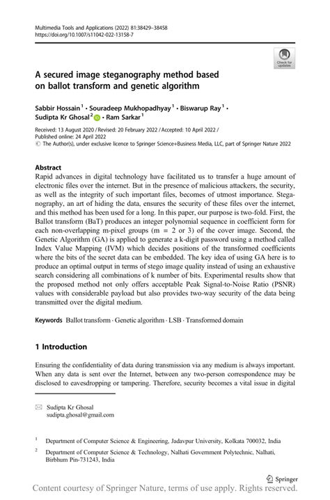 A Secured Image Steganography Method Based On Ballot Transform And Genetic Algorithm Request Pdf
