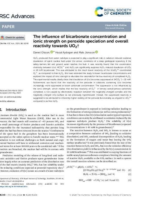 The Influence Of Bicarbonate Concentration And Ionic Strength On Peroxide Speciation And Overall