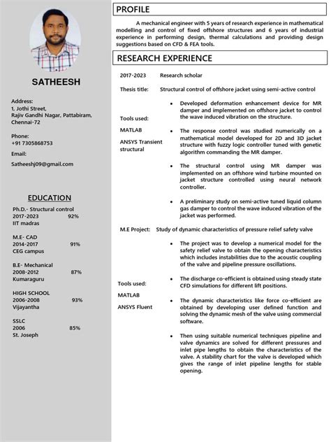 Satheesh Resume Pdf Computational Fluid Dynamics Finite Element Method Satheesh Resume Pdf Computational Fluid Dynamics Finite Element Method