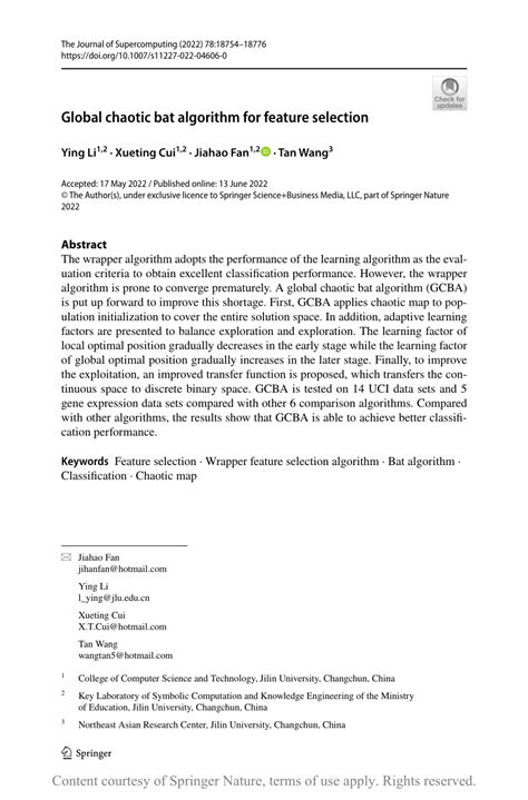 Global Chaotic Bat Algorithm For Feature Selection Request Pdf