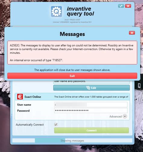 A E C Login Error For Sql Query Tool Exact Online Invantive