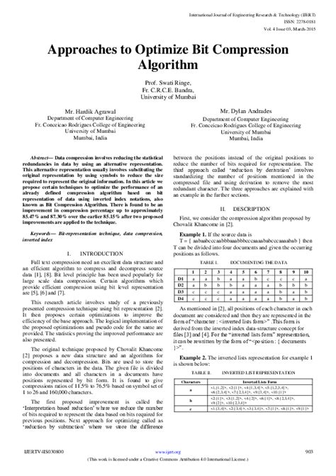 Pdf Approaches To Optimize Bit Compression Algorithm Swati Ringe