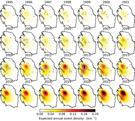 Maps Of Expected Annual Event Density From 1995 To 2022 According To