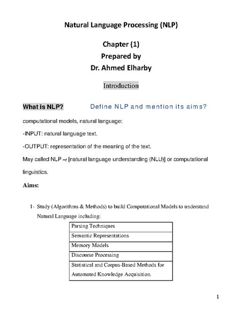 Nlp Book Chapter 1 Natural Language Processing Nlp Chapter 1 Prepared By Dr Ahmed