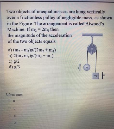 solved two objects of unequal masses are hung vertically