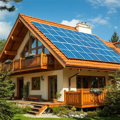 Modern Sustainable Home With Rooftop Solar Panels Renewable Energy