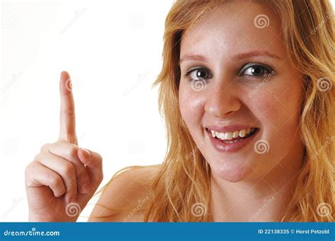 Smiling Girl Pointing Finger Stock Image Image Of Blond Expression
