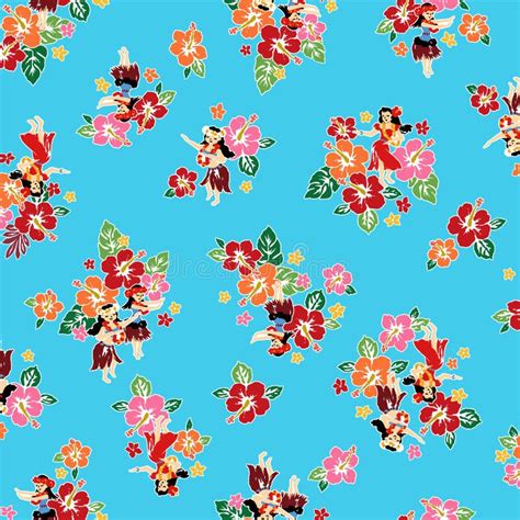 Cute Hibiscus And Hula Dancer Seamless Pattern Stock Vector Illustration Of Seamless