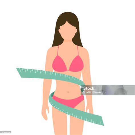 하얀 바탕에 평평한 디자인의 줄자를 가진 날씬한 젊은 여성 건강한 라이프 스타일 체중 감량 개념입니다 가냘픈에 대한 스톡 벡터