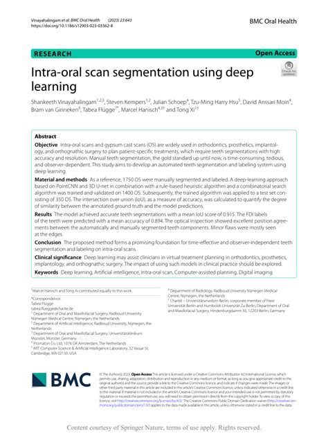 Pdf Intra Oral Scan Segmentation Using Deep Learning
