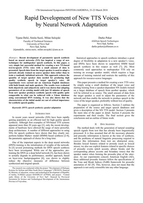 Pdf Rapid Development Of New Tts Voices By Neural Network Adaptation