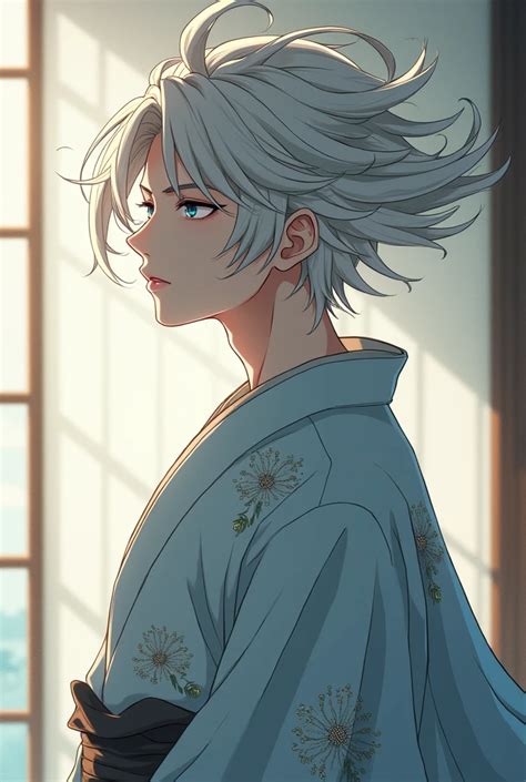 Bl Male Anime Character With Big Thin Hair Wearing Kimono Seaart Ai