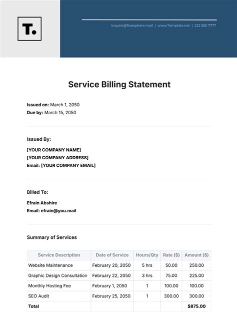 Free Service Billing Statement Template To Edit Online