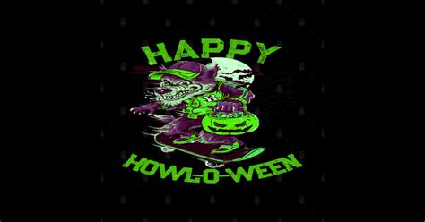 Happy Howl O Ween Wolf Riding On Skateboard Halloween Ts Sticker