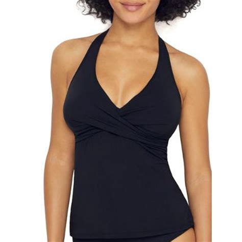 Leilani Leilani Womens Solid Underwire Halter Tankini Top D Cups