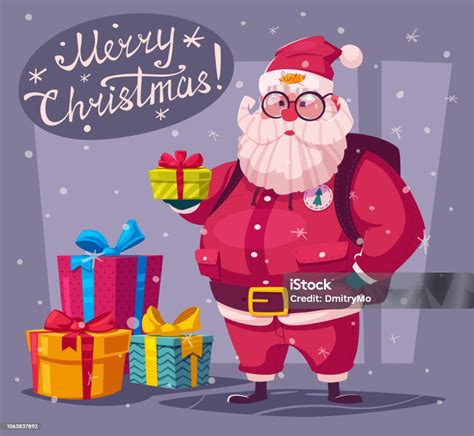 재미 있는 현대 산타 클로스 문자입니다 만화 벡터 일러스트 레이 션 12월에 대한 스톡 벡터 아트 및 기타 이미지 12월 가방 겨울 Istock