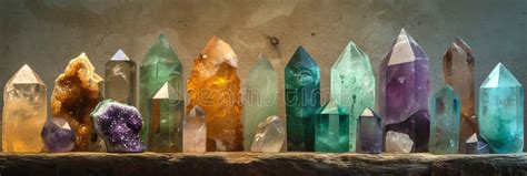 Various Types Of Crystals Minerals Towers Smoky Quarts And Amethyst