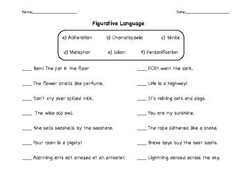 Figurative Language Match By Ashley Boarman Teachers Pay Teachers