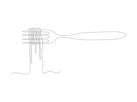 Fourchette Abstraite Avec Des Pâtes Spaghetti Dessin Continu Dune