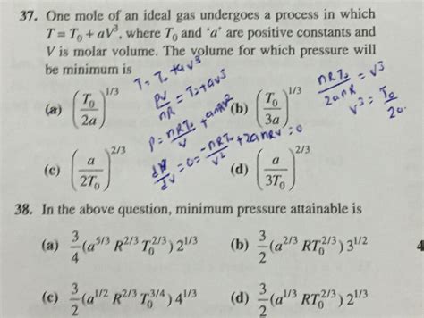 37 One Mole Of An Ideal Gas Undergoes A Process In Which T To Av