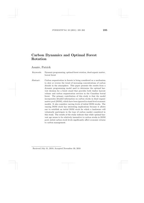 Pdf Carbon Dynamics And Optimal Forest Rotation