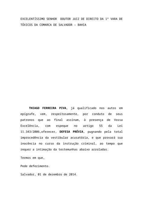 Doc Modelo Defesa Prévia Dokumentips