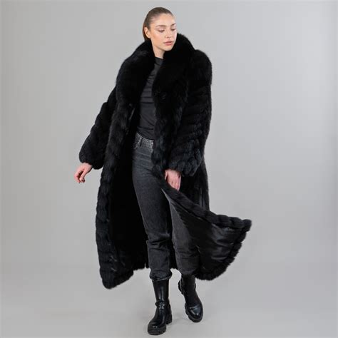 Long Fox Fur Coat In Black Color Greek Manufacturing Efurs