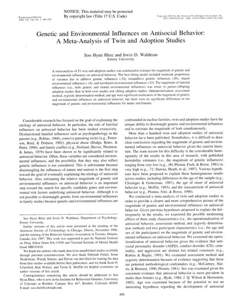 Pdf Genetic And Environmental Influences On Antisocial Behavior A