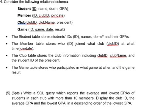 Solved 4 Consider The Following Relational Schema Babe Chegg Com