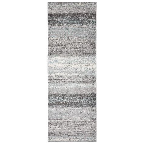 TAPISO Tapis Couloir Shaggy Poils Longs DELHI Gris Taupe Blanc Rayures Polypropylène Intérieur