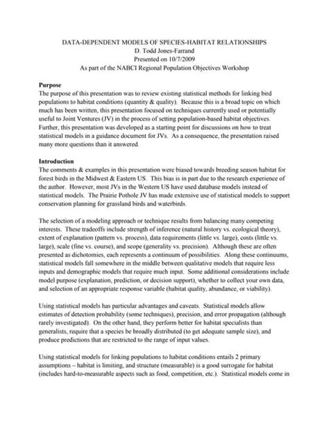 Data Dependent Models Of Species Habitat Relationships D Todd Pdf