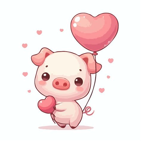 색 배경에 귀여운 돼지 만화 터 프리미엄 벡터