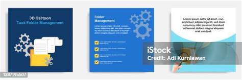 폴더 오거나이저와 소셜 미디어 유익한 작업 관리 3d 만화 스타일의 배너 템플릿 디자인을 게시합니다 소셜 네트워킹에 대한 스톡 벡터 아트 및 기타 이미지 Istock