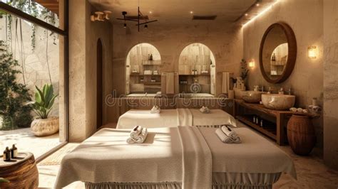 Spa Interior With Massage Tables And Calming Decor Stock Illustration