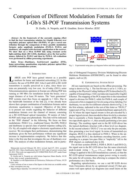 Pdf Comparison Of Different Modulation Formats For 1 Gb S Si Pof Transmission Systems