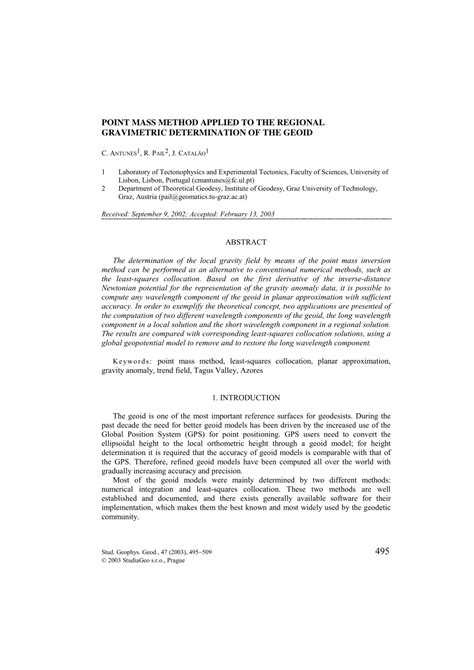 Pdf Point Mass Method Applied To The Regional Gravimetric