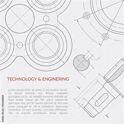 Engineering Vector Concept With Part Of Machinery Technical Drawing Stock Vector Adobe Stock